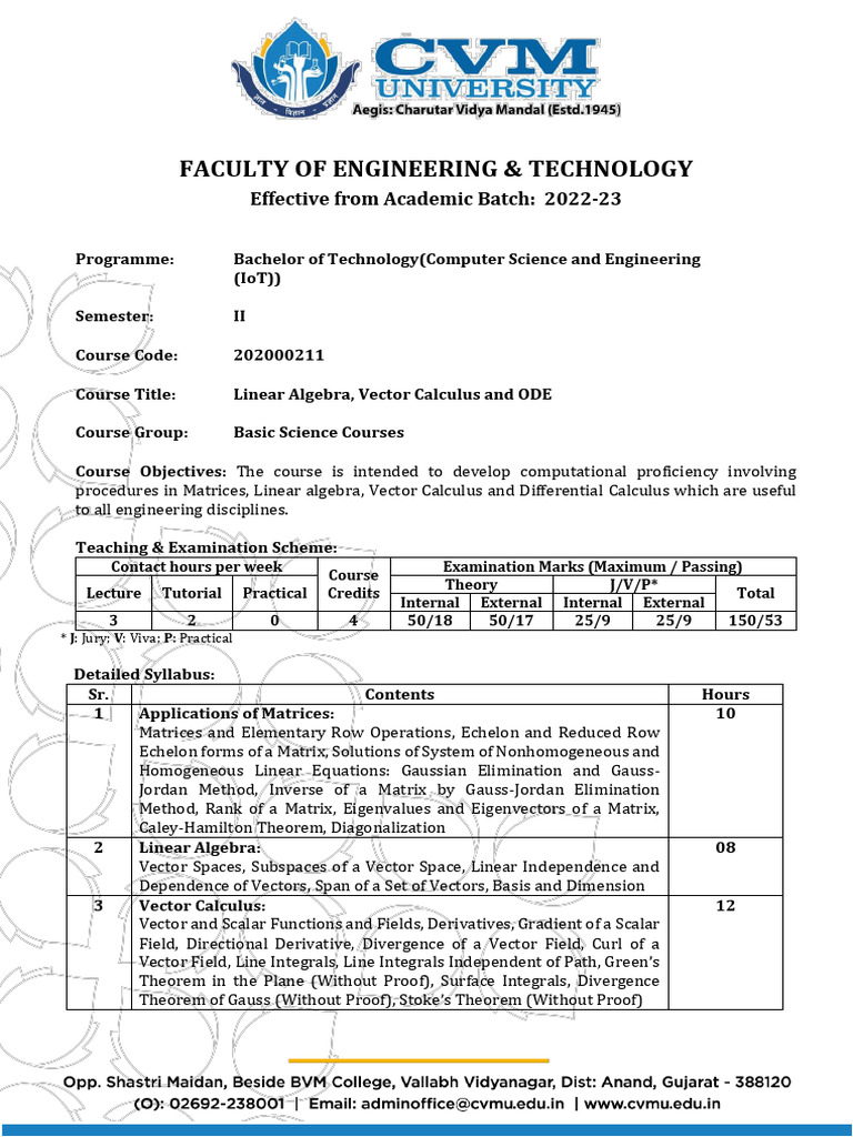 Linear Algebra Vector Calculus And Ode Pdf Vector Space Linear