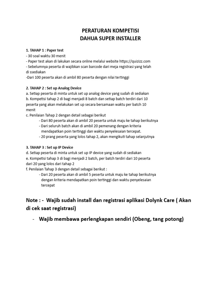 Aturan Kompetisi Dahua Super Installer | PDF | Teknologi & Rekayasa