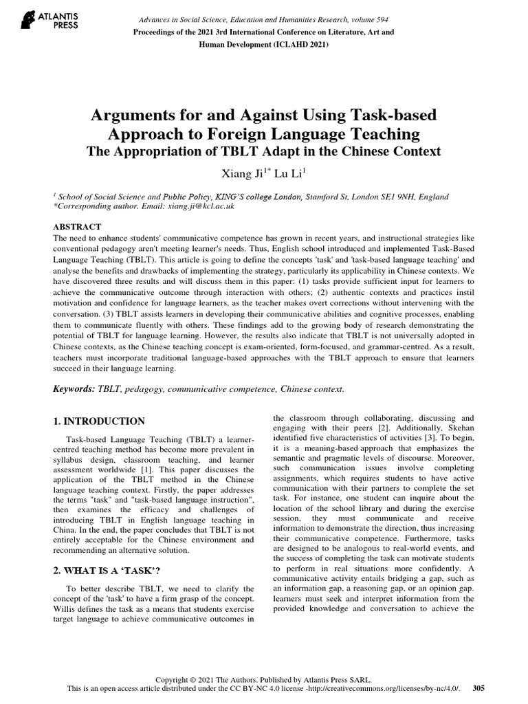 Arguments For and Against Using Task-Based Approach To Foreign Language Teaching | PDF | Second ...