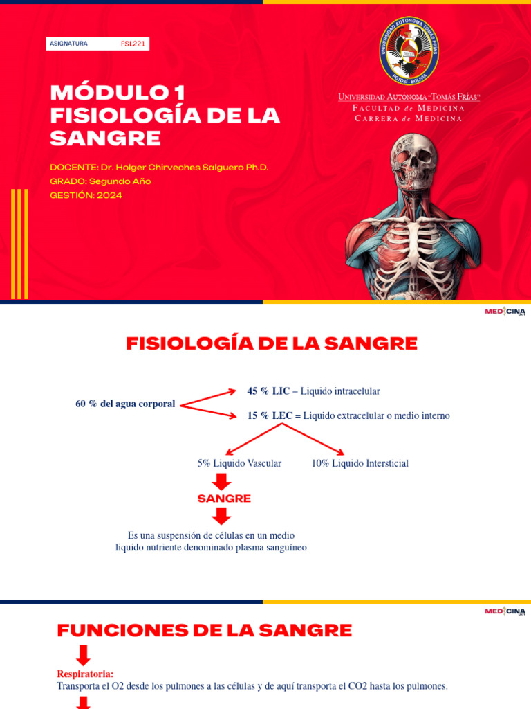 Módulo 1 Fisiologia de La Sangre-1 | PDF | Coagulación | Sangre