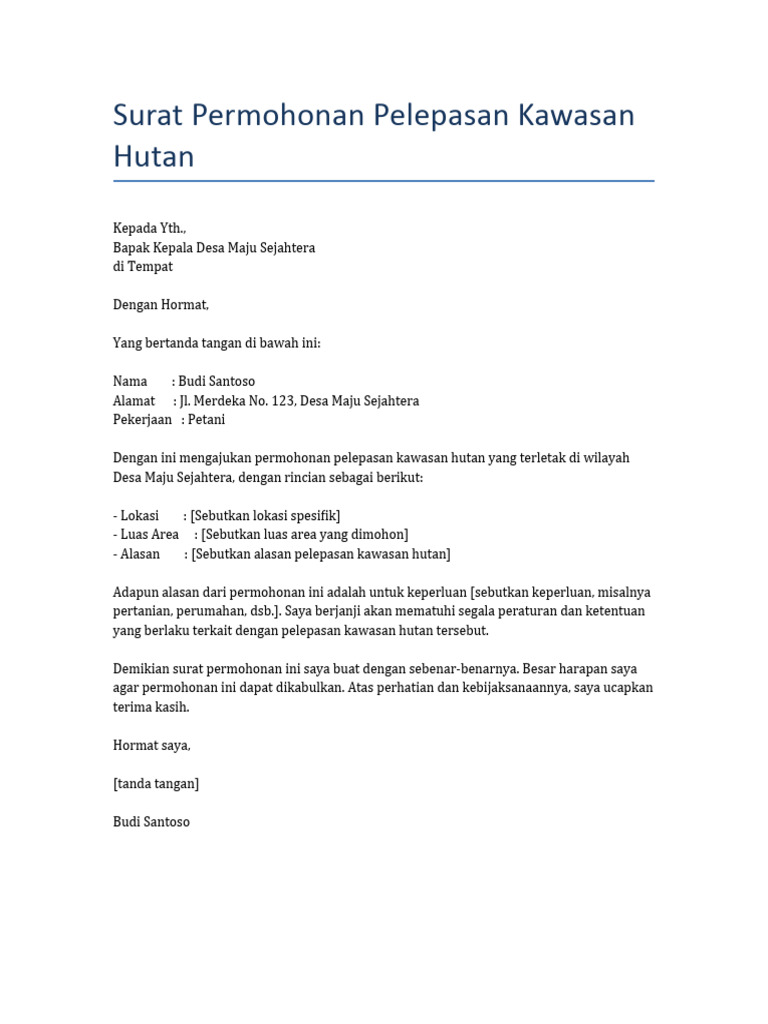 Surat Permohonan Pelepasan Kawasan Hutan Budi Santoso | PDF | Hukum