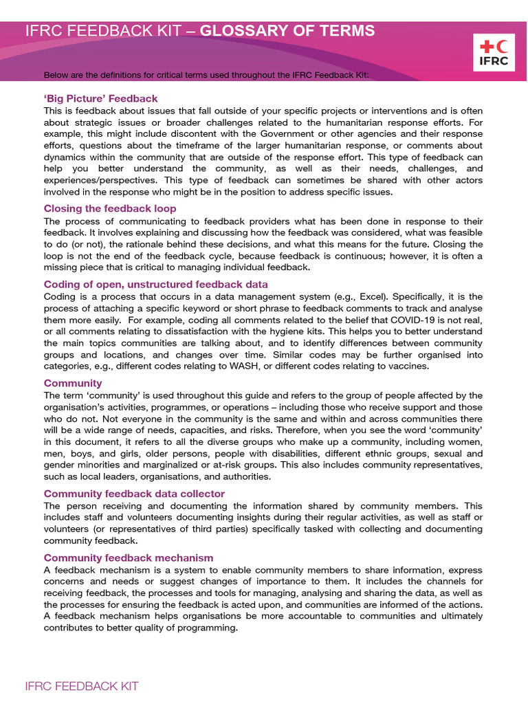 IFRC Feedback Kit Glossary Terms | PDF | Community | Violence