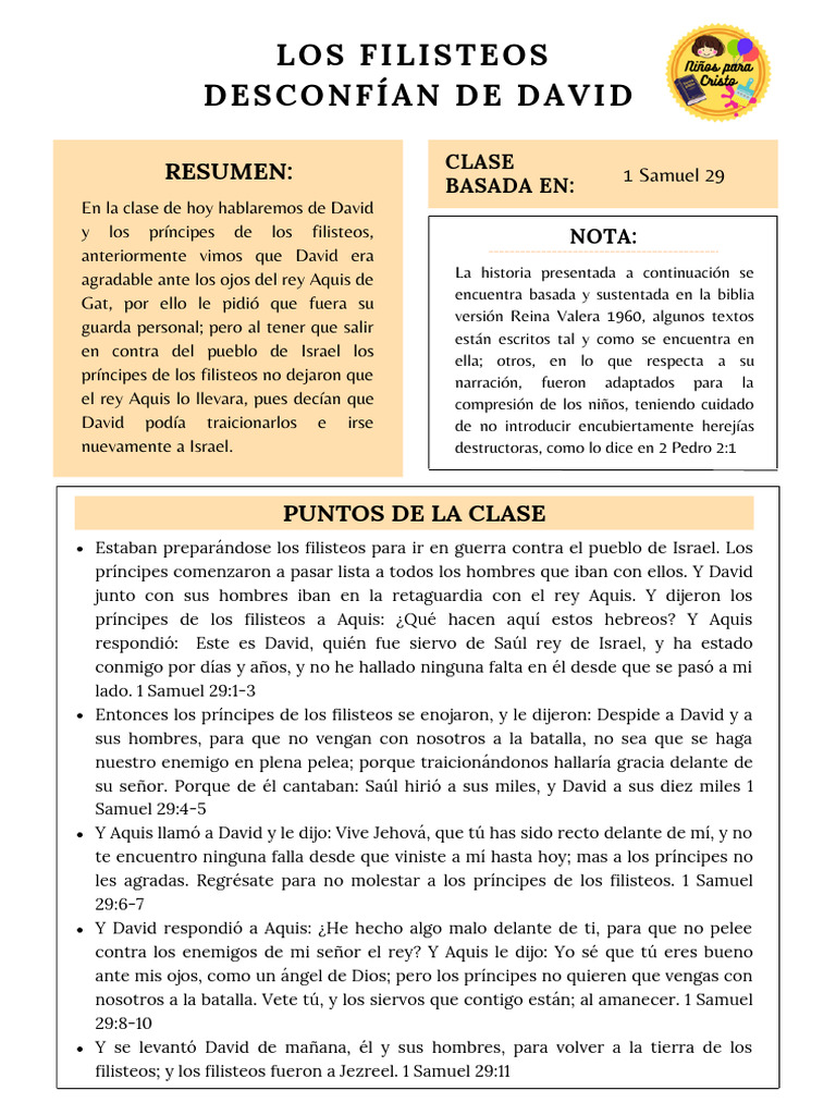 Clase 151. Los Filisteos Desconfían de David | PDF | David | Saulo Clase 151. Los Filisteos Desconfían de David | PDF | David | Saulo