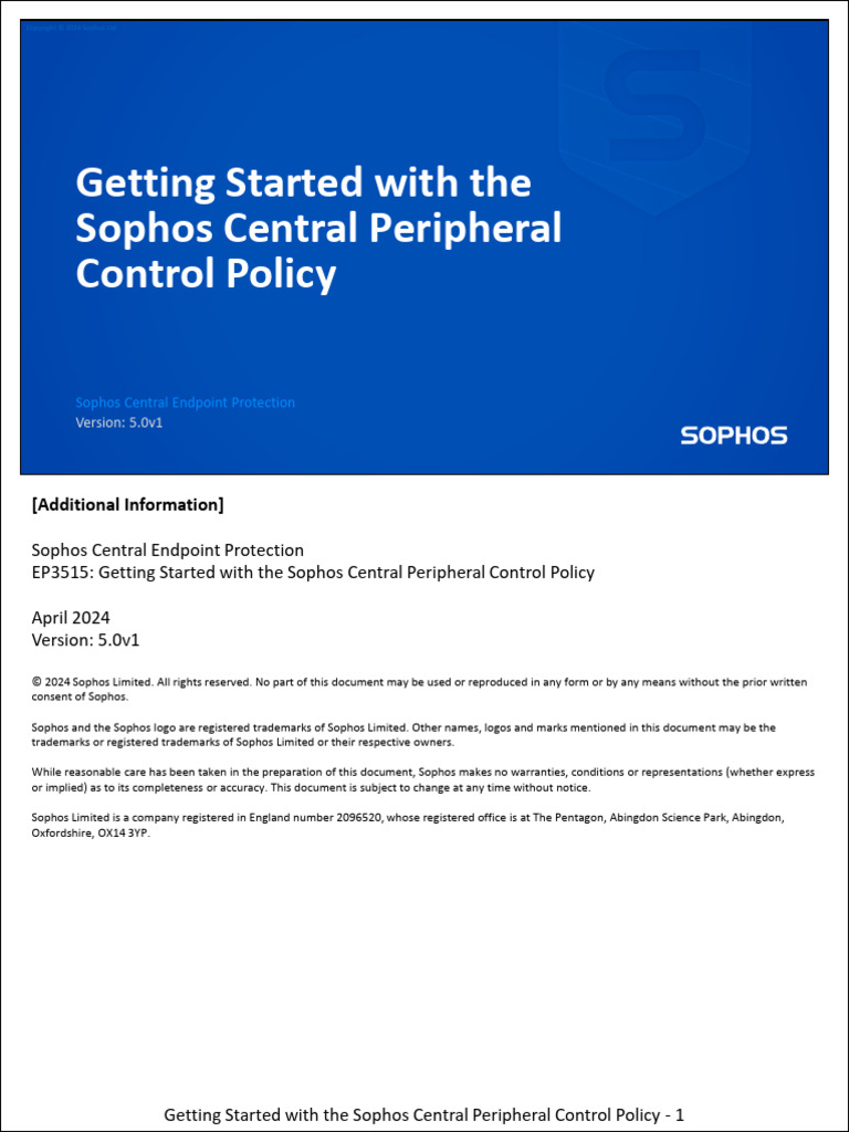 EP3515 5.0v1 Getting Started With The Sophos Central Peripheral Control Policy | PDF | Copyright ...