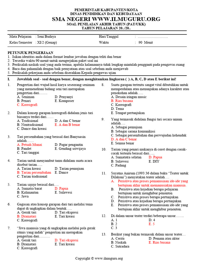 Soal PAT Seni Budaya Kelas 11 | PDF