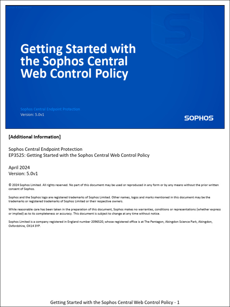 EP3525 5.0v1 Getting Started With The Sophos Central Web Control Policy ... EP3525 5.0v1 Getting Started With The Sophos Central Web Control Policy ...