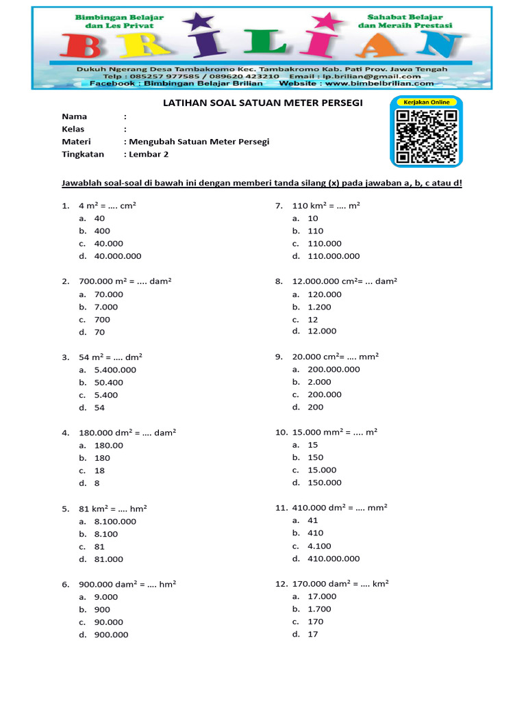 Soal Mengubah Satuan Meter Persegi | PDF