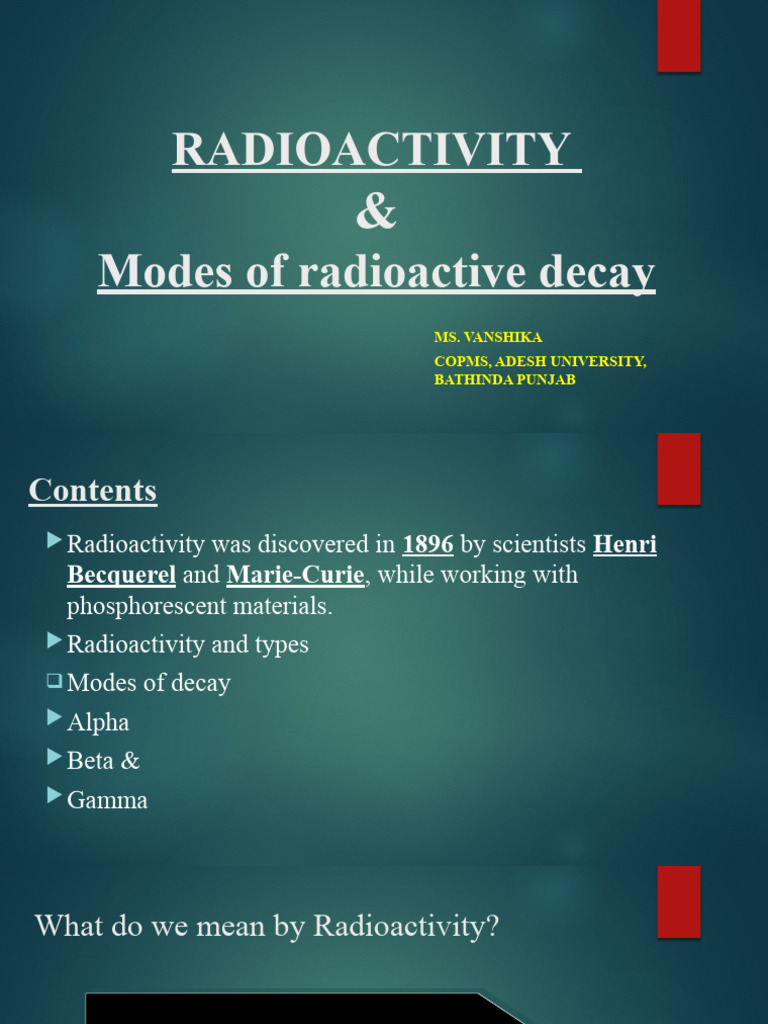 Modes of Radioactive Decay & Decay of Radioactivity | PDF | Radioactive ...