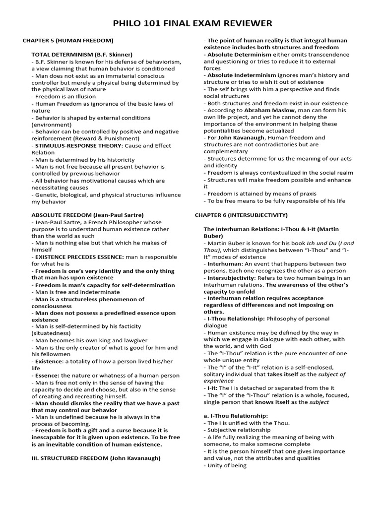 Philo 101 Final Exam Reviewer23 24 | PDF | Free Will | Metaphysics