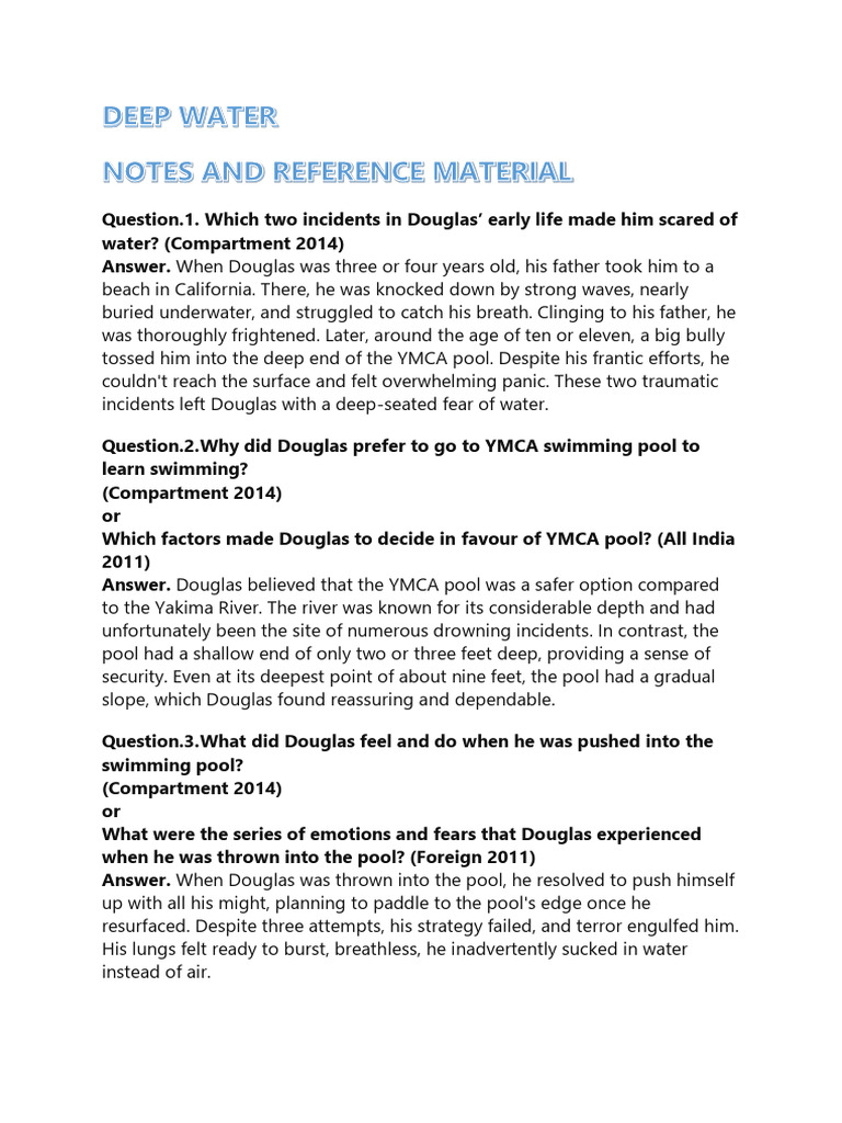 Deep Water | PDF | Swimming | Fear