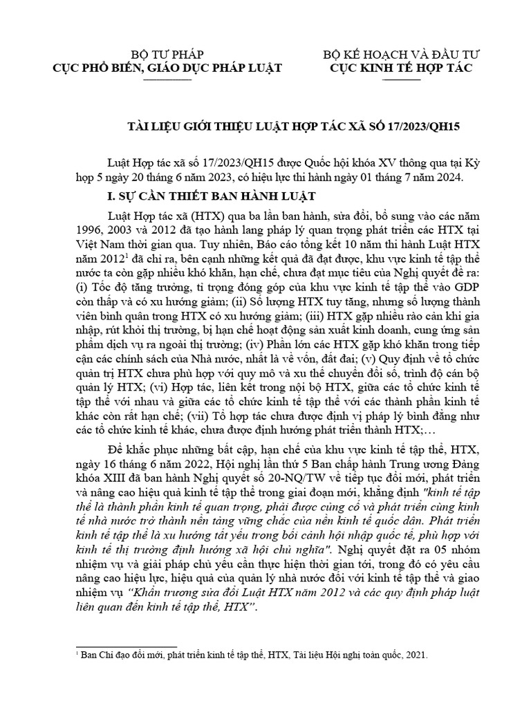 FINAL Tai Lieu Gioi Thieu Luat HTX 2023 | PDF