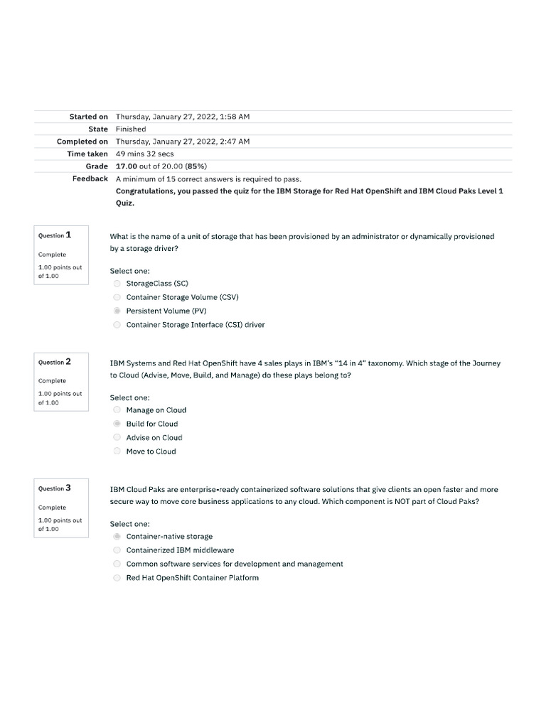 IBM Storage For Containers and IBM Cloud Paks V1 Quiz | Download Free PDF | Cloud Computing ...