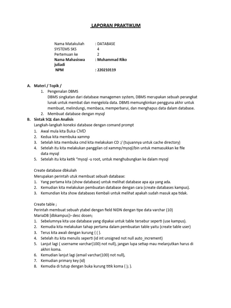 LAPORAN PRAKTIKUM Muhammad Riko Juliadi (220210051) | PDF