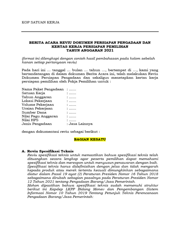 Reviu Spesifikasi Teknis Pengadaan 2021 | PDF