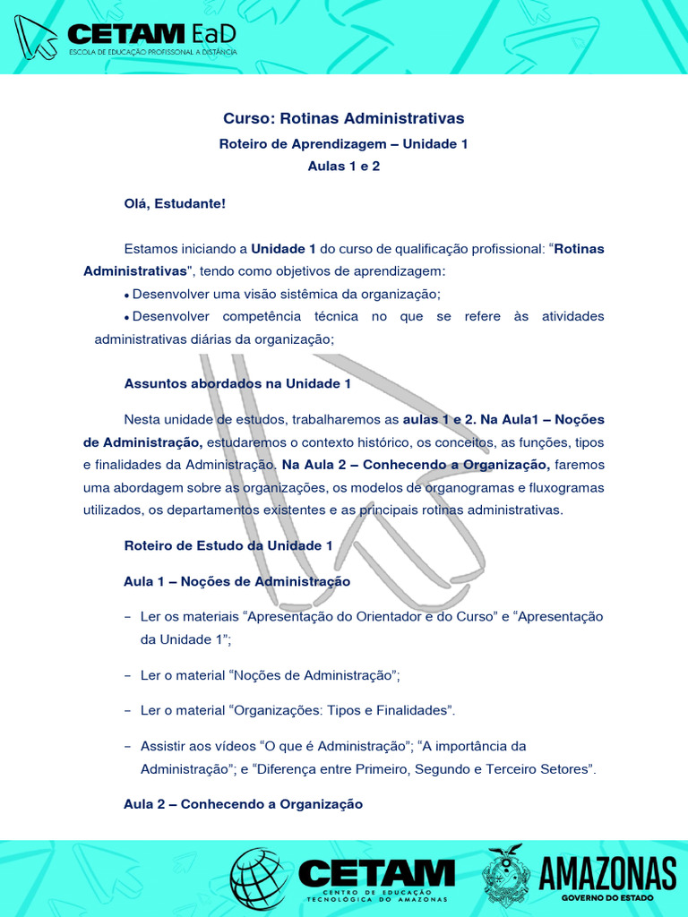 01 Roteiro de Aprendizagem - Unidade 1 - ATUALIZADO | PDF | Cadeia de ...