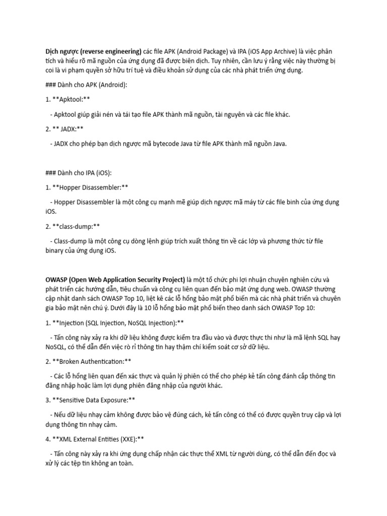 Dịch ngược (reverse engineering) các file APK (Android Package) và IPA (iOS App Archive) là việc ...