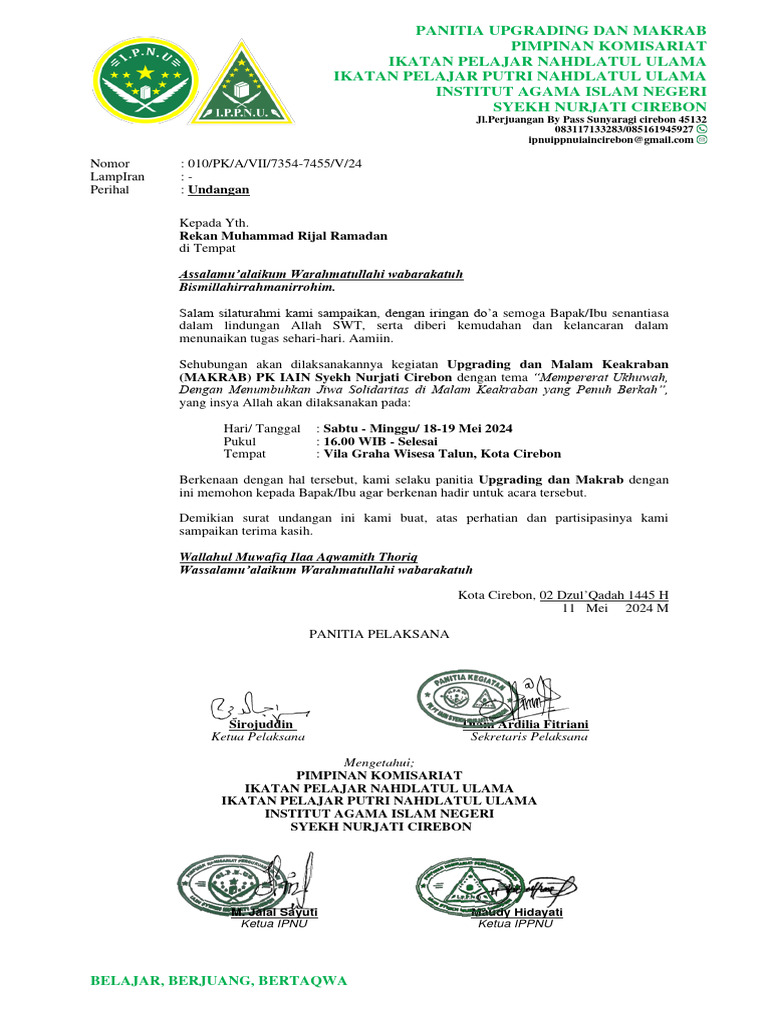 010 - Surat Undangan Untuk Rekan Muhammad Rijal Ramadan | PDF