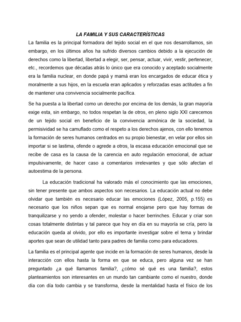 La Familia y Sus Características Ensayo | PDF | Familia | Sociedad