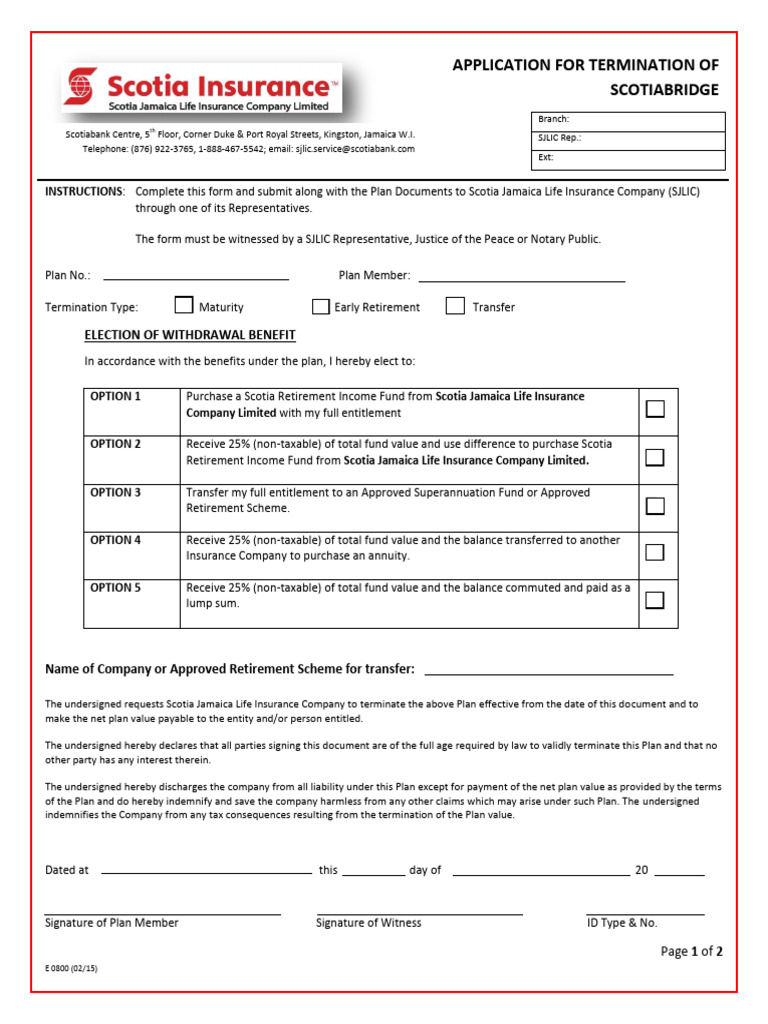 Scotiabank Plan Termination Application | PDF | Life Insurance | Insurance