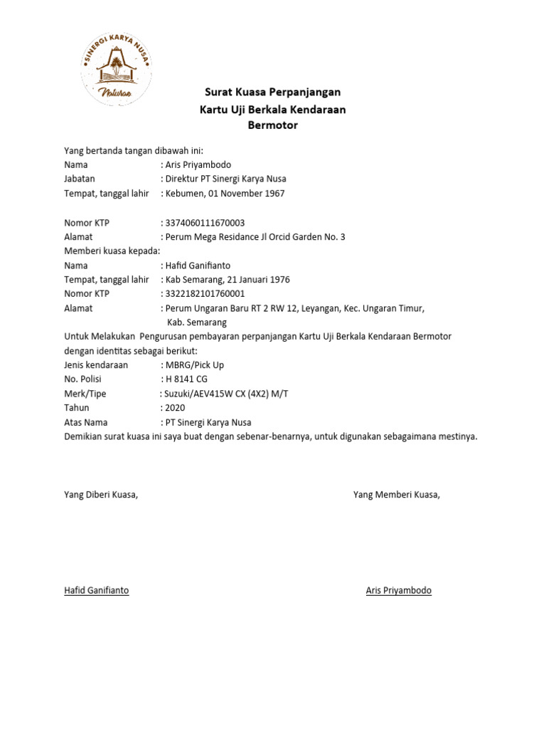 Surat Kuasa Perpanjangan KIR | PDF