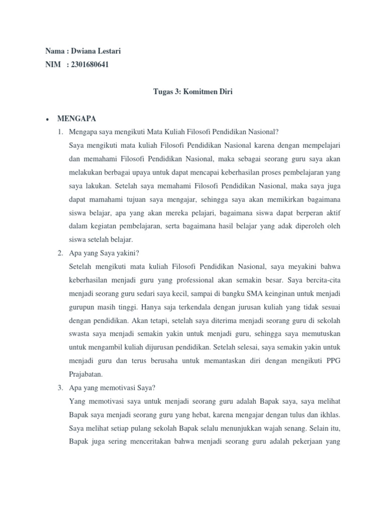 Tugas 3 - Komitmen Diri | PDF | Pengembangan Diri