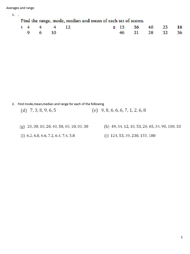 Averages and Range 2024 | PDF