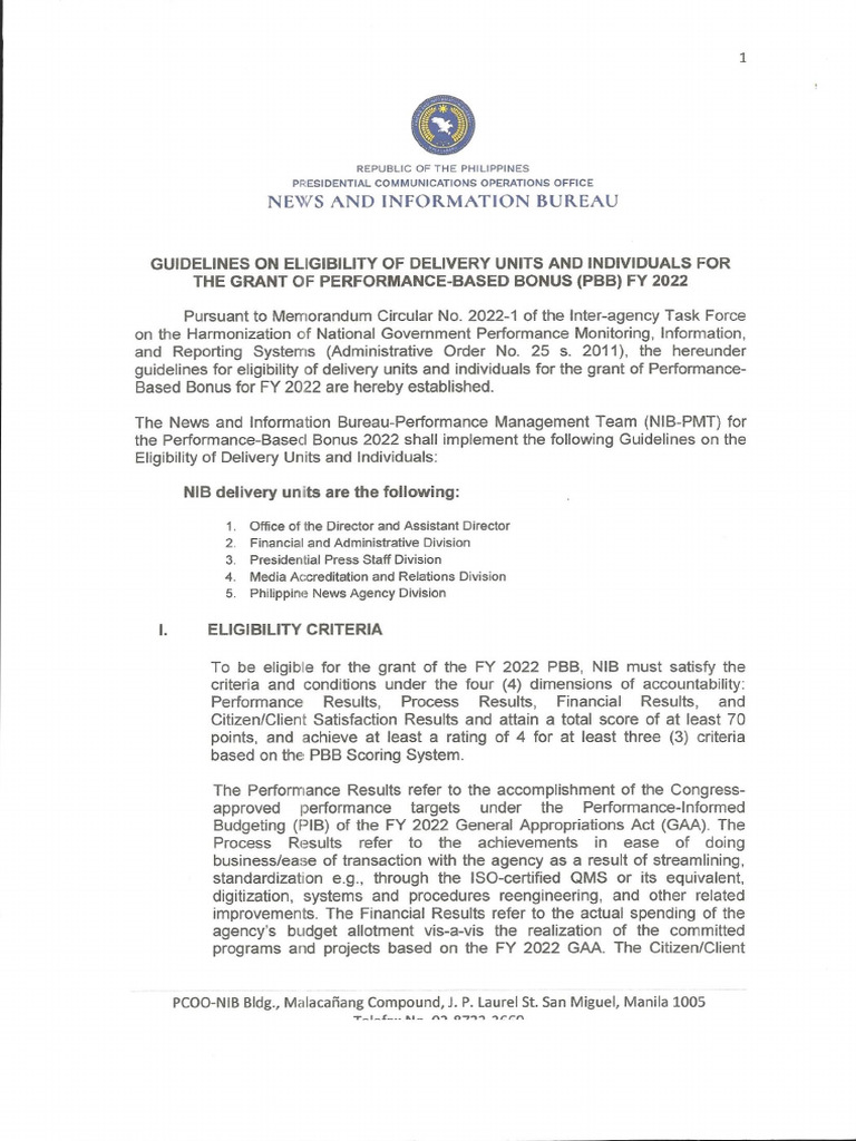 Guidelines On Eligibility of Delivery Units and Individuals PBB 2022 | PDF