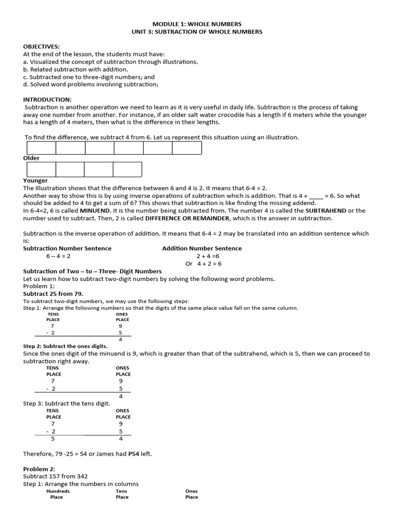 N.module 1 Unit 3 | Download Free PDF | Subtraction | Mathematics