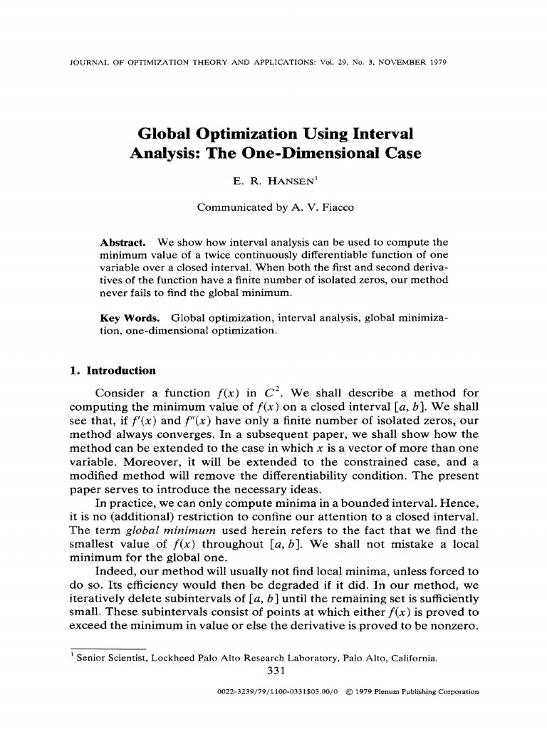 Hansen1979 Article GlobalOptimizationUsingInterva | PDF | Mathematical Optimization | Interval ...