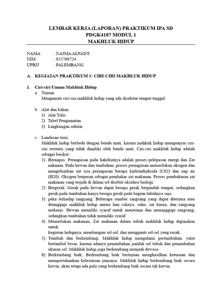 Lembar Kerja Ipa Modul 1 | PDF