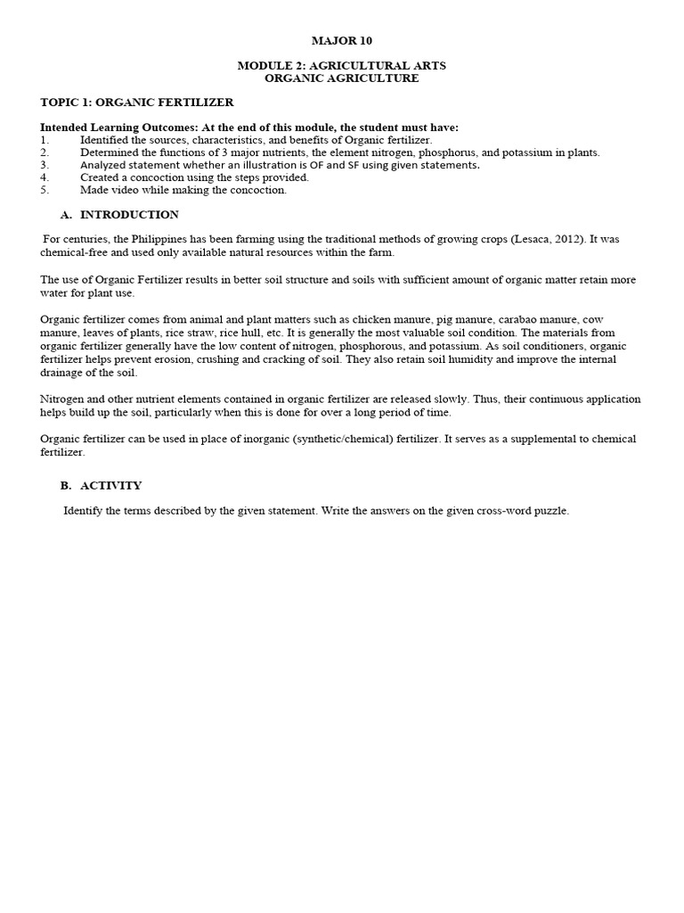 (Template) MAJOR 10 MODULE 2 ACTIVITY | PDF | Fertilizer | Soil