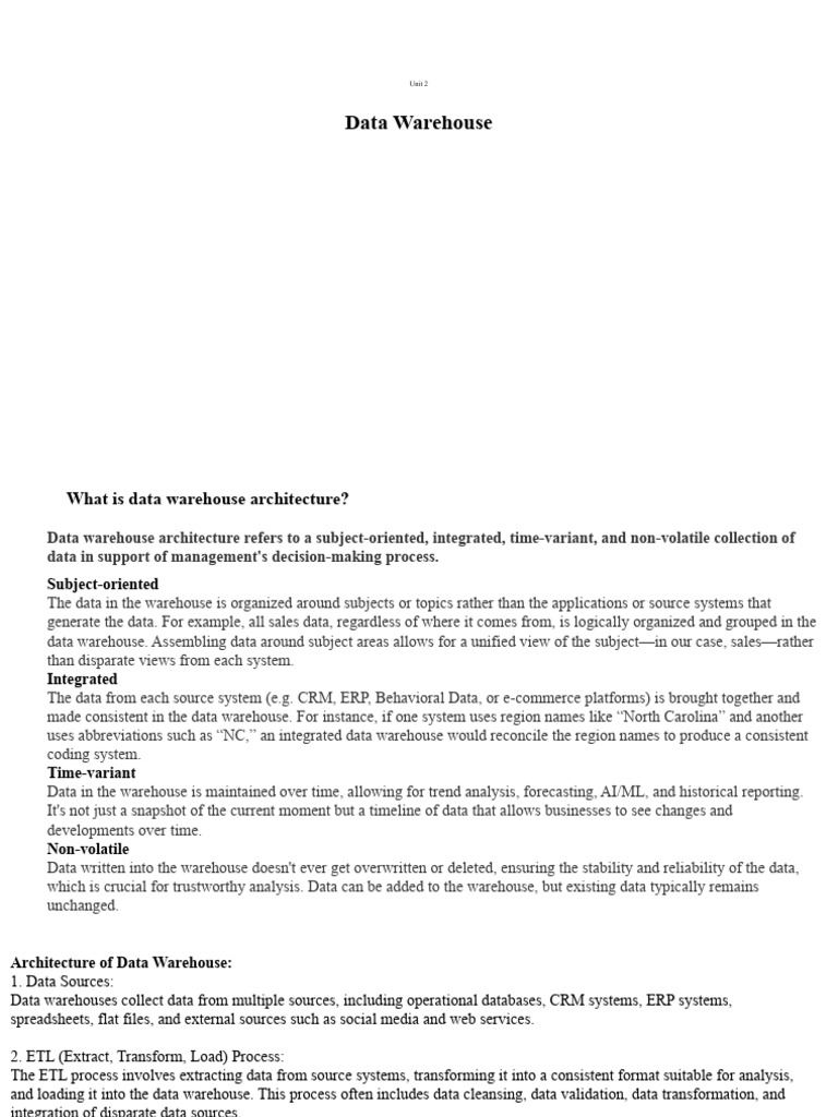 Unit 2 Data Mining & Warehouse | PDF | Data Warehouse | Data Unit 2 Data Mining & Warehouse | PDF | Data Warehouse | Data