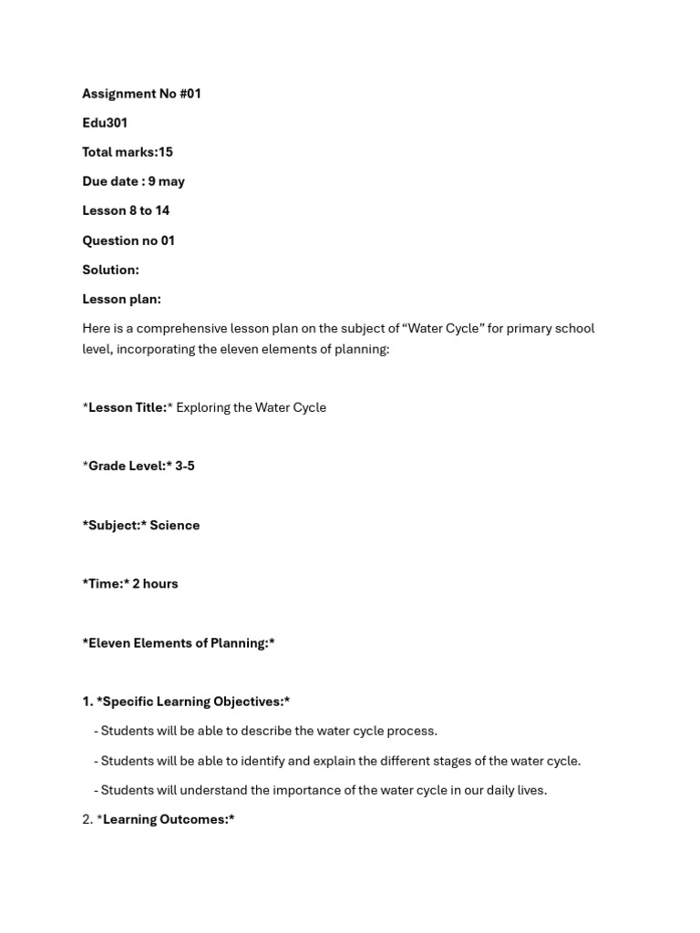 Experts (EDU301) Assignment No 1 Solved by Kishmish | PDF | Lesson Plan ...