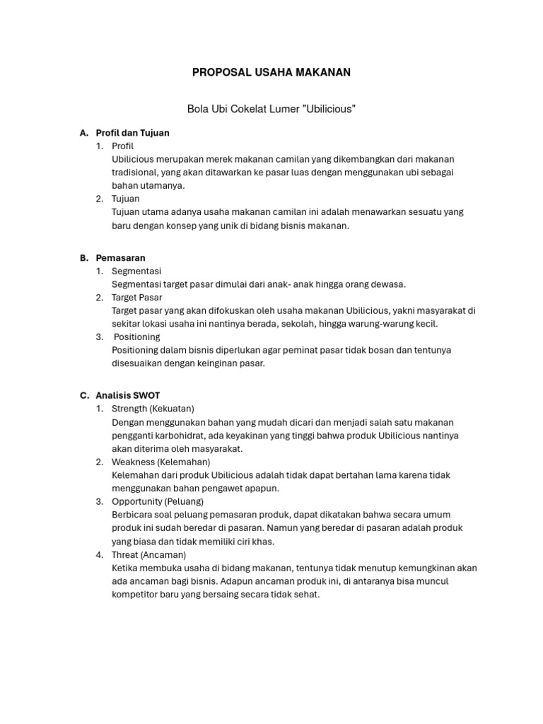 Contoh PROPOSAL USAHA | PDF
