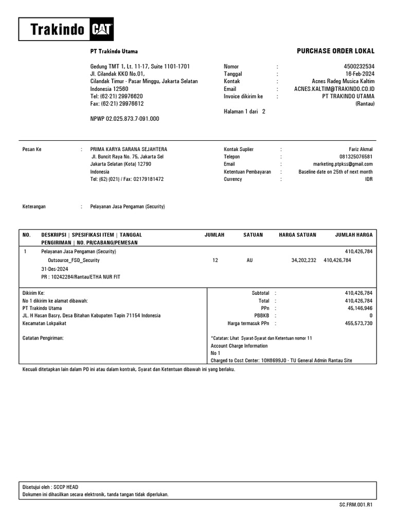 Purchase Order PT Trakindo Utama | PDF