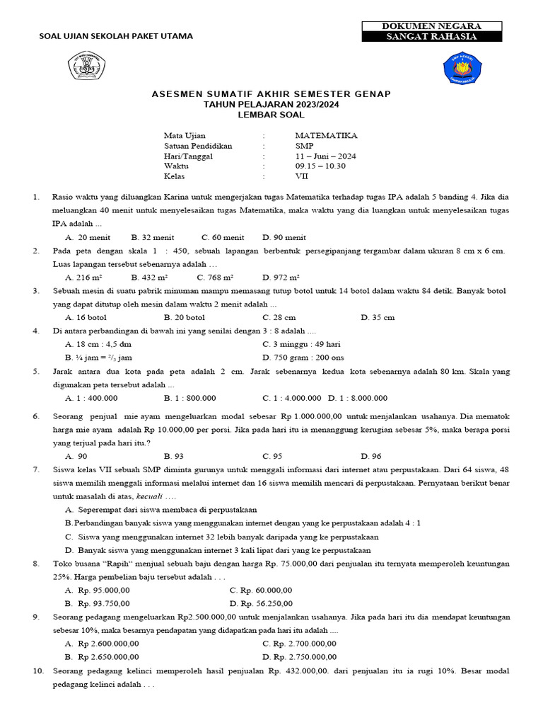 Soal Pat MTK Kelas 7 | PDF
