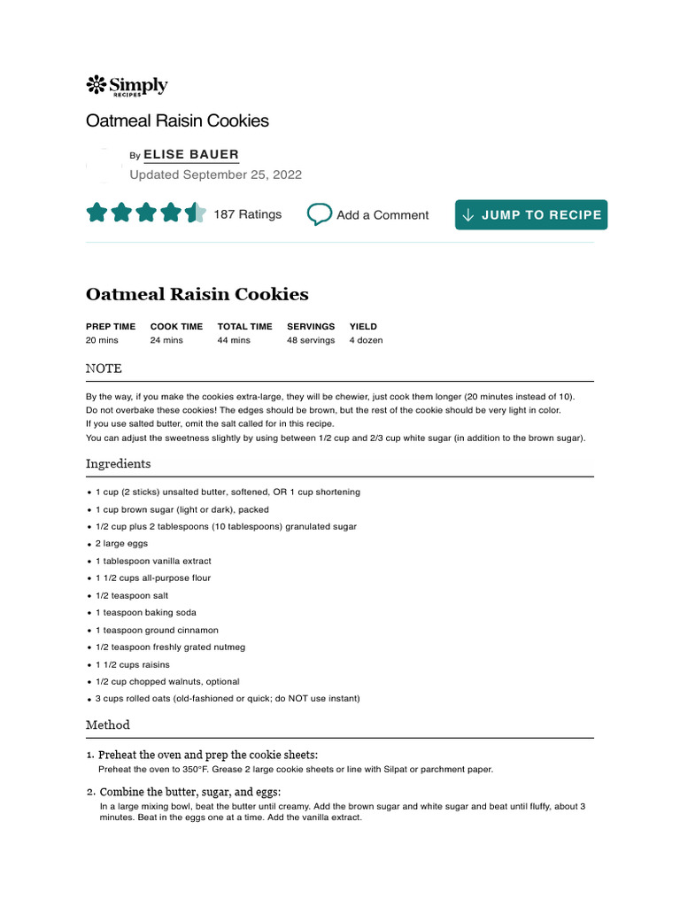 Resep Raisin Oatmeal | Download Free PDF | Teaspoon | Oatmeal