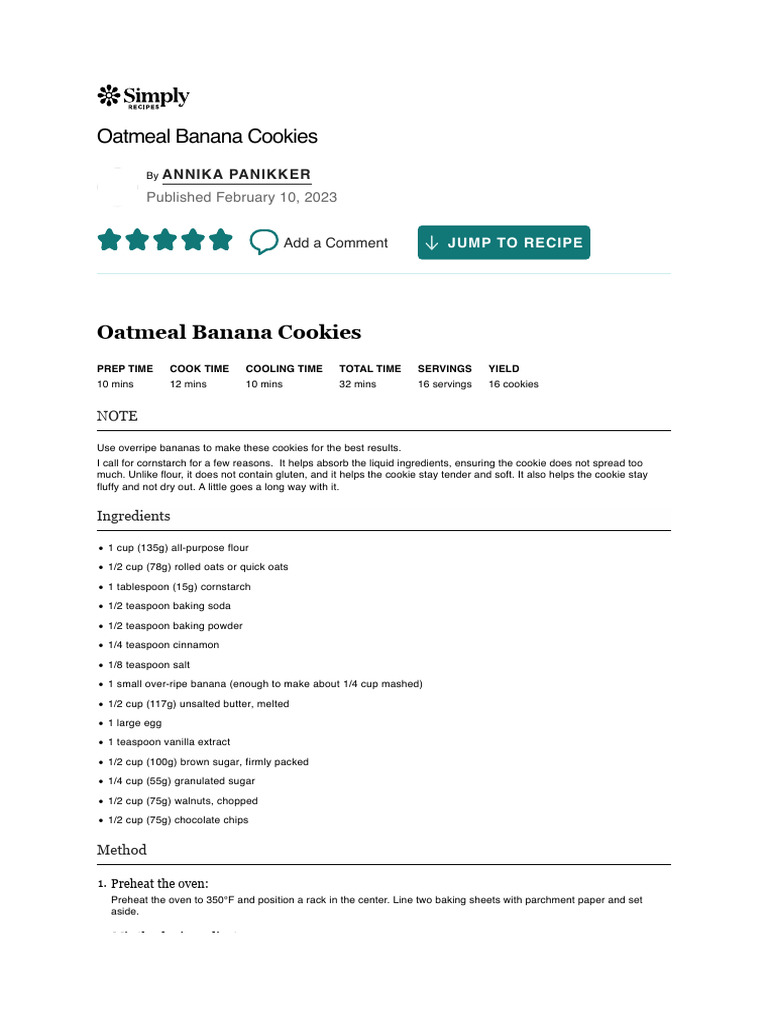 Banana Cookies | PDF | Teaspoon | Baking