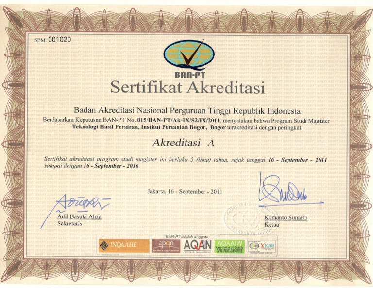 Sertifikat Akreditasi S2 THP 2011-2016 | PDF