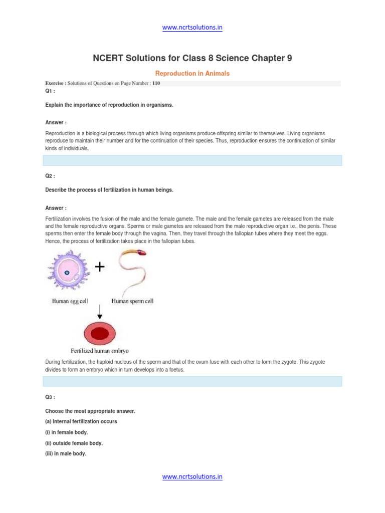 NCERT Solutions For Class 8 Science Chapter 9 | PDF | Sexual ...