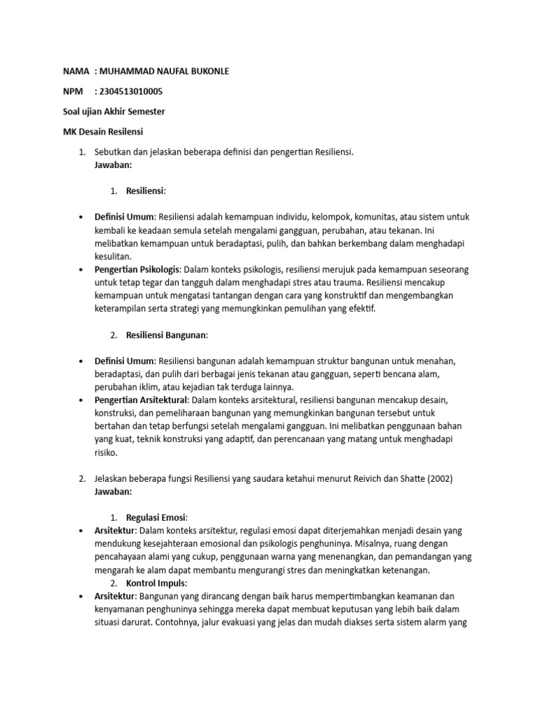 Quiz Arsitektur Tanggap Bencana & Desain Risiliensi | PDF | Seni | Sains & Matematika