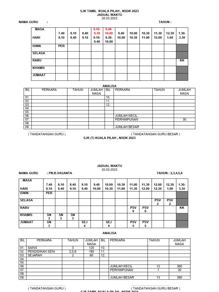 Jadual Persendirian Kosong | PDF