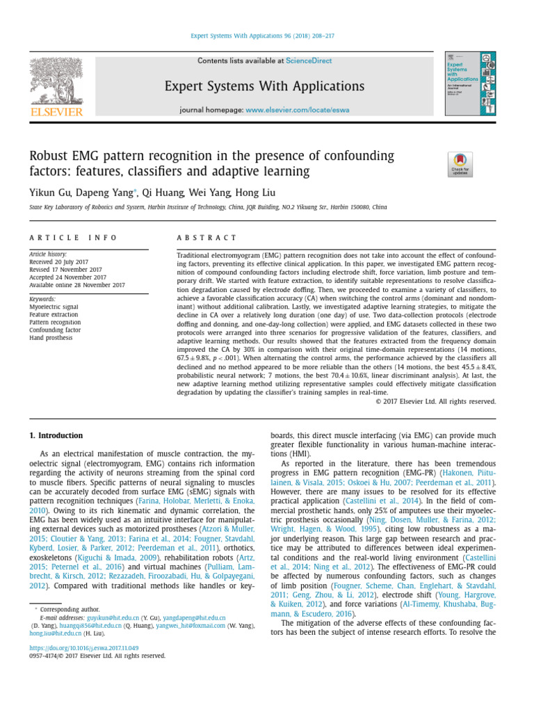 Robust EMG Pattern Recognition in The Presence of Confo - 2018 - Expert Systems | Download Free ...