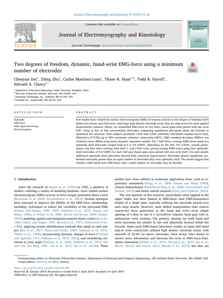 Two Degrees of Freedom Dynamic Hand Wrist EMG - 2019 - Journal of ...