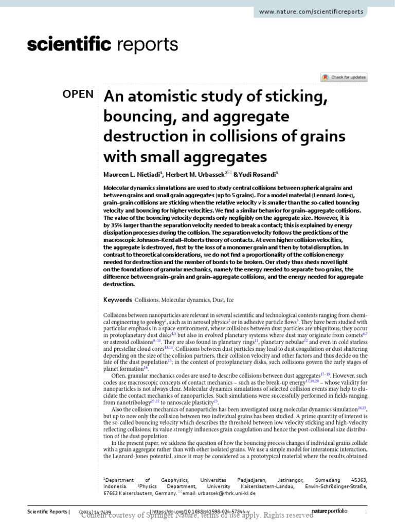 An Atomistic Study of Sticking Bouncing and Aggreg | PDF | Molecular ...