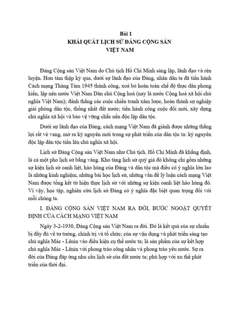 Bai 1 Khai Quat Lich Su Dang Cong San Viet Nam 618c8892bd5b4y98 | PDF