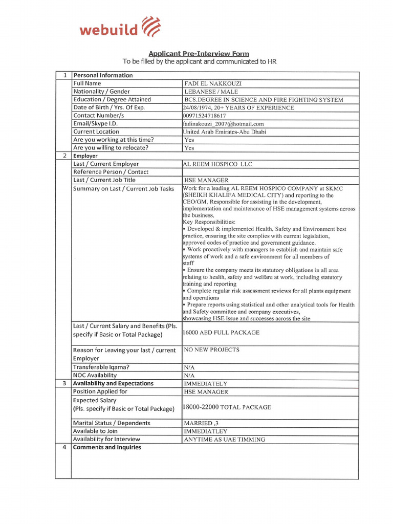 Pre-Interview Form | PDF