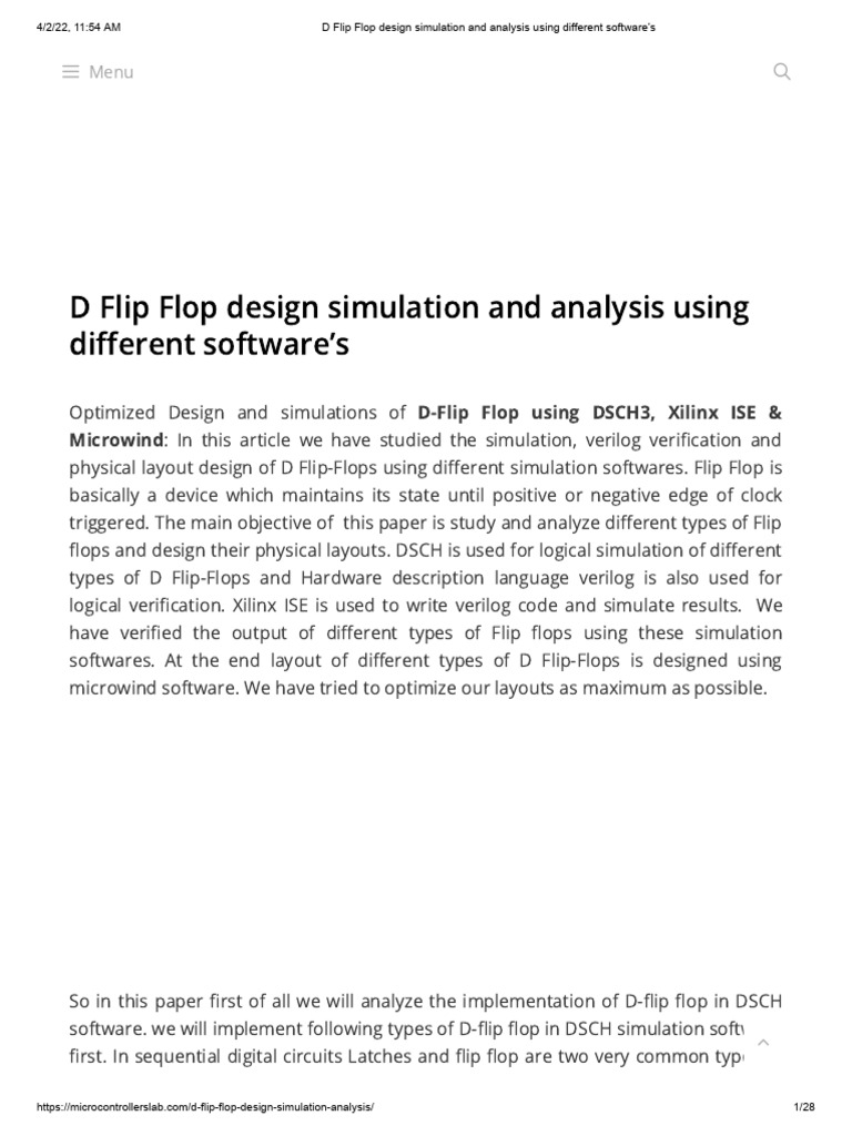 D Flip Flop Design Simulation and Analysis Using Different Software's | PDF | Computer ...