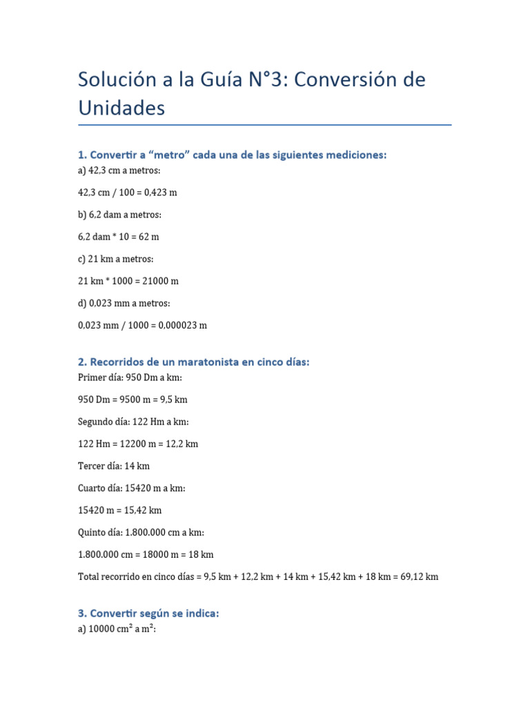 Soluciones Guia N3 Conversion Unidades | PDF | Litro | Cantidad