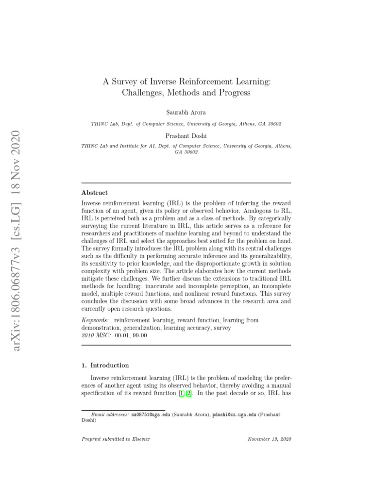 A Survey of Inverse Reinforcement Learning: Challenges, Methods and ...